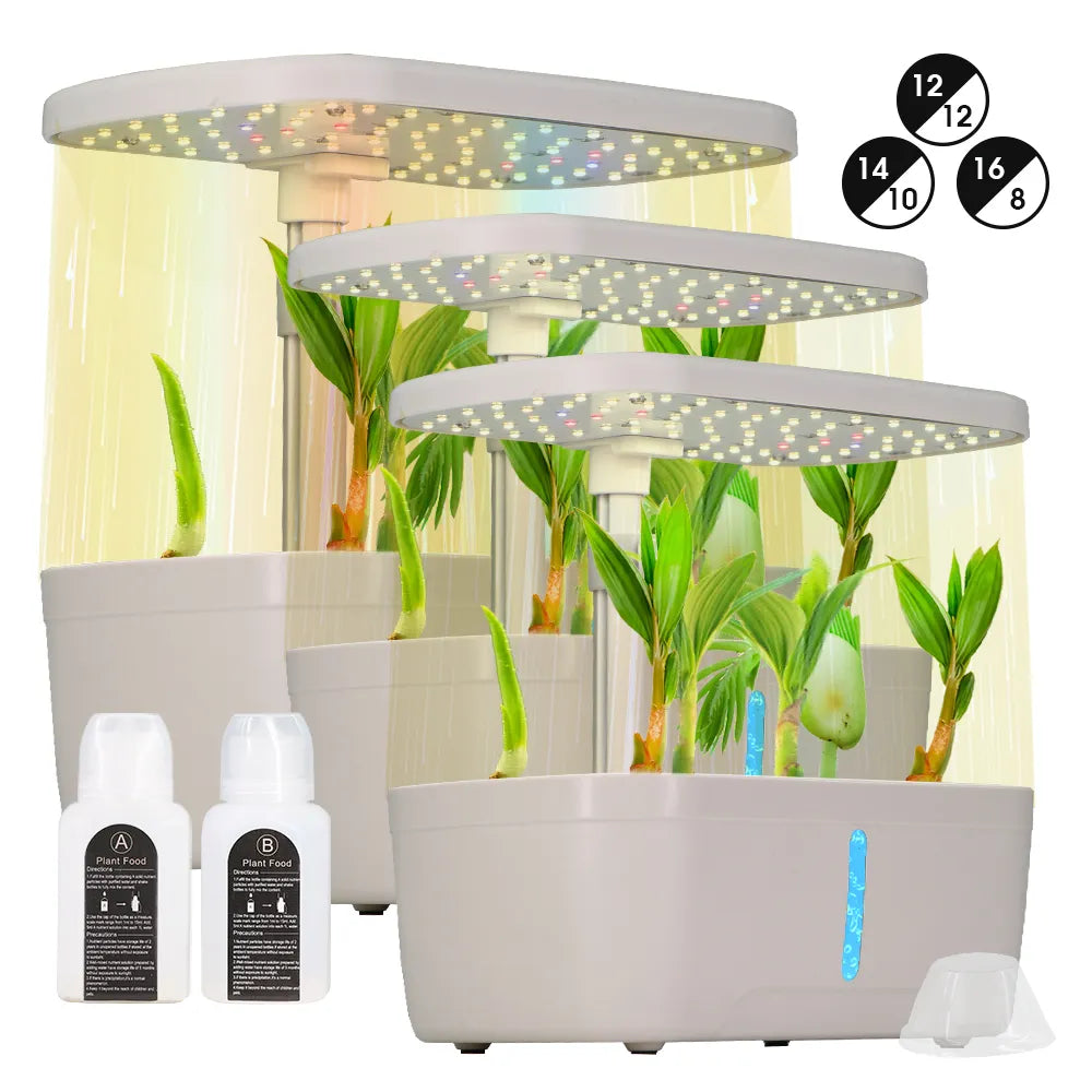 6-Pod 1.9L Hydroponic System with Oxygen Pump and 20W LED Grow Light, 3 ...